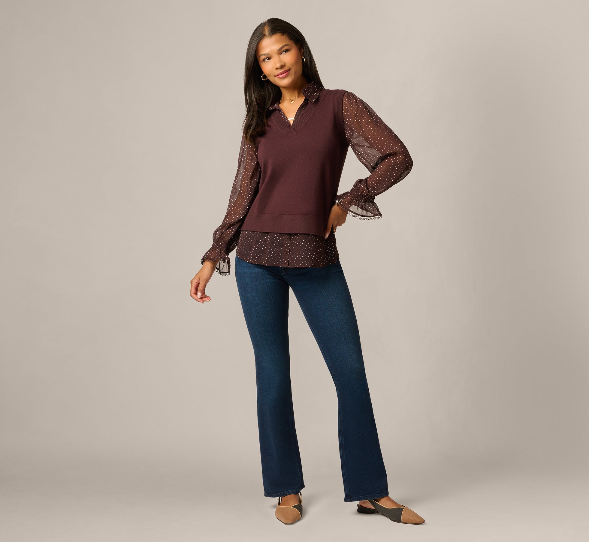 ADRIANNA PAPELL Adrianna Papell Sweater Vest Twofer Top